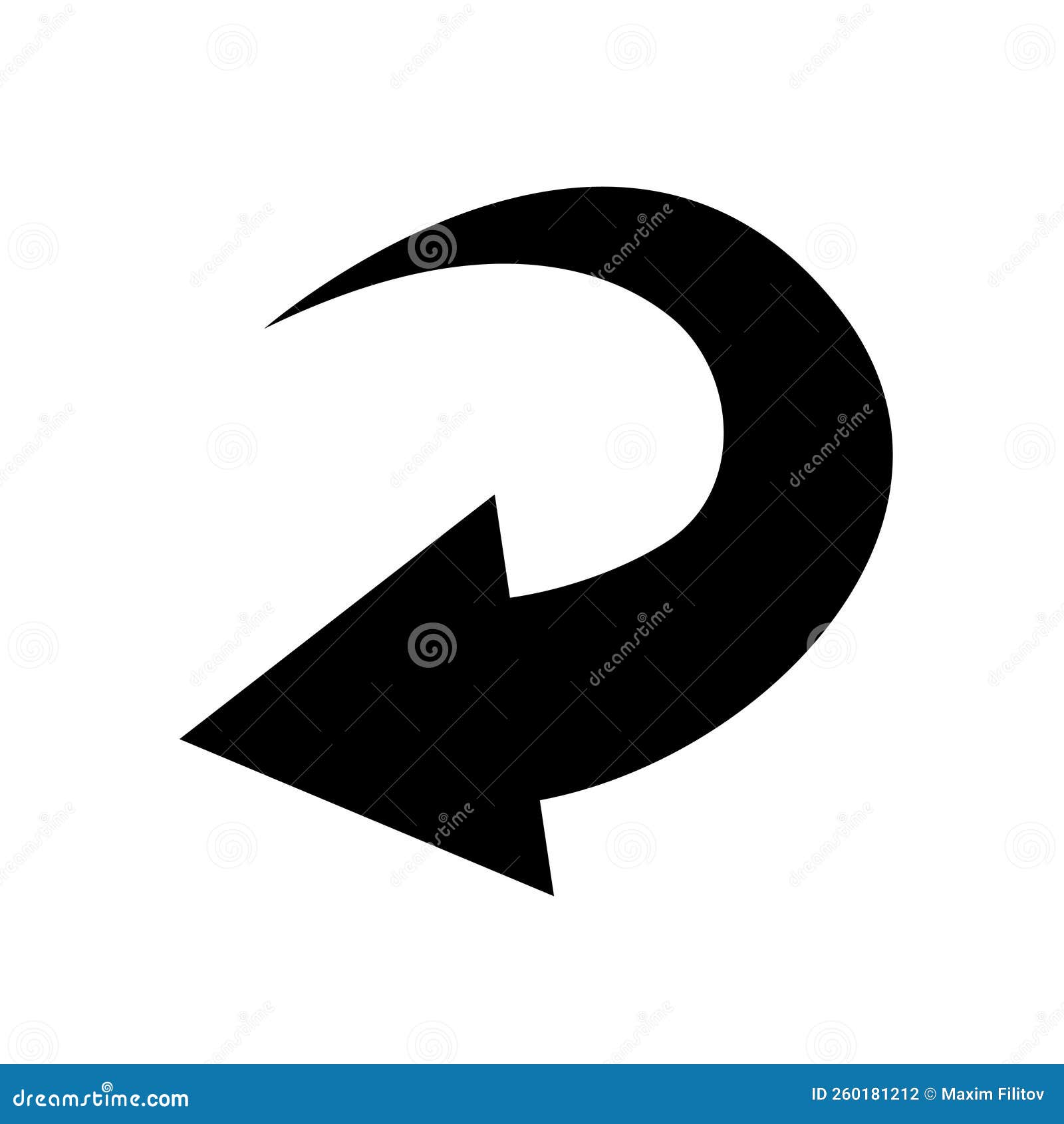 Sharp Curved Arrow Icon. Vector Black Rounded Arrow. Direction Pointer ...