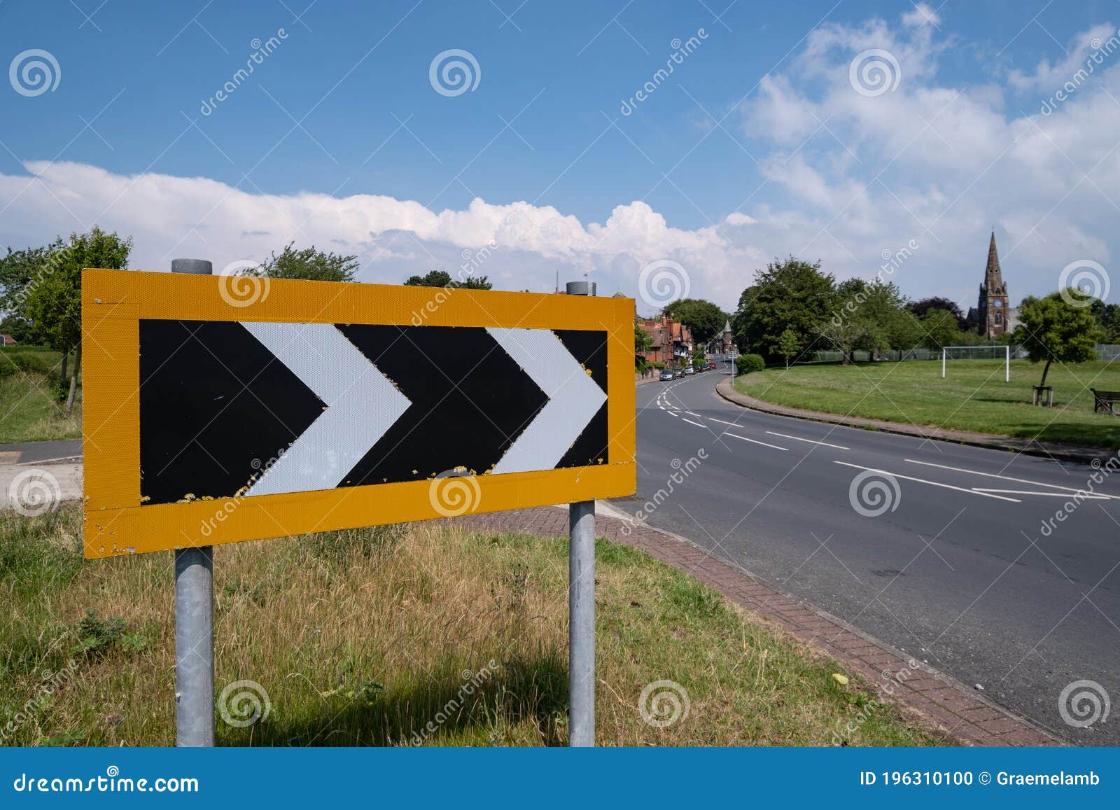 Sharp Deviation of Route Sign Thornton Hough Wirral June 2020 Stock ...