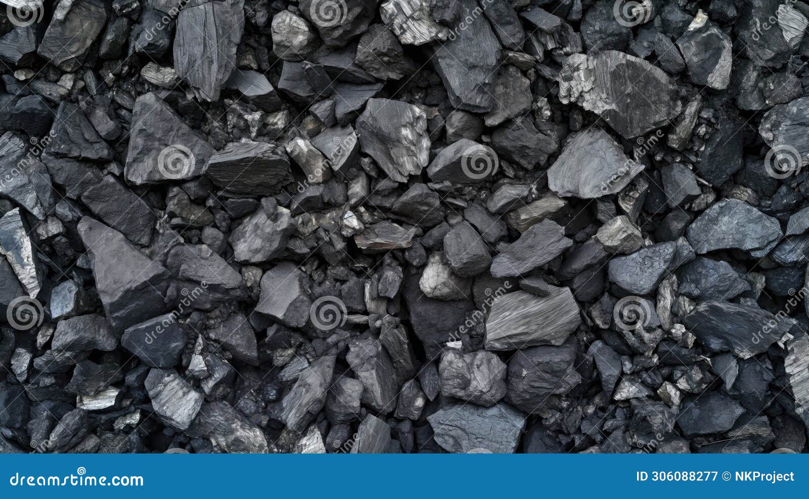 Sharp Different Size Pieces of Coal Stones with Ash Around, Gray and Dark Black Color with ...