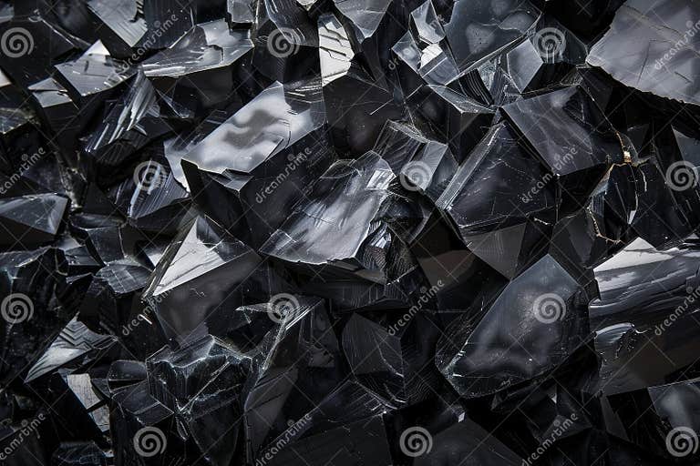 Sharp-edged, Angular Black Glass Pieces Piled Up Closely, Emphasize the ...