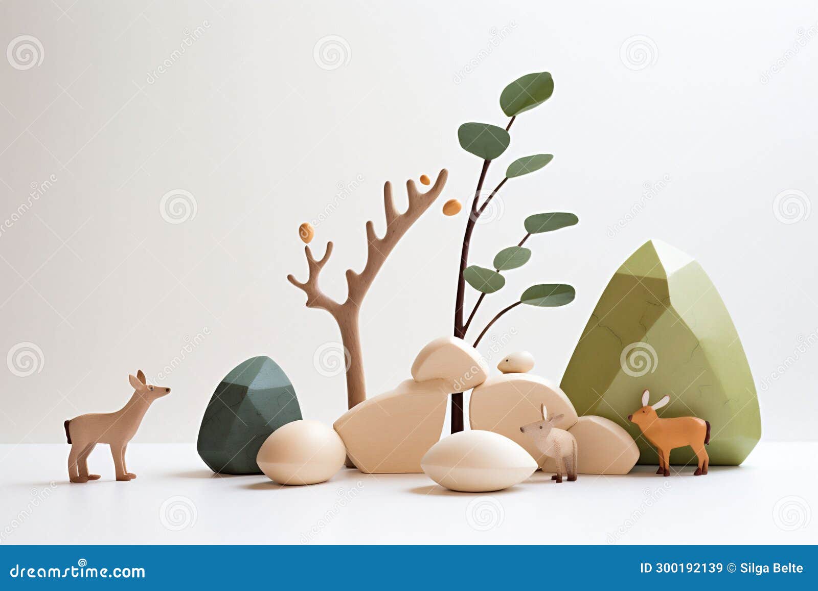 Sharp Edged Carved Shapes. Tree Trunks and Trees with Green and Light ...