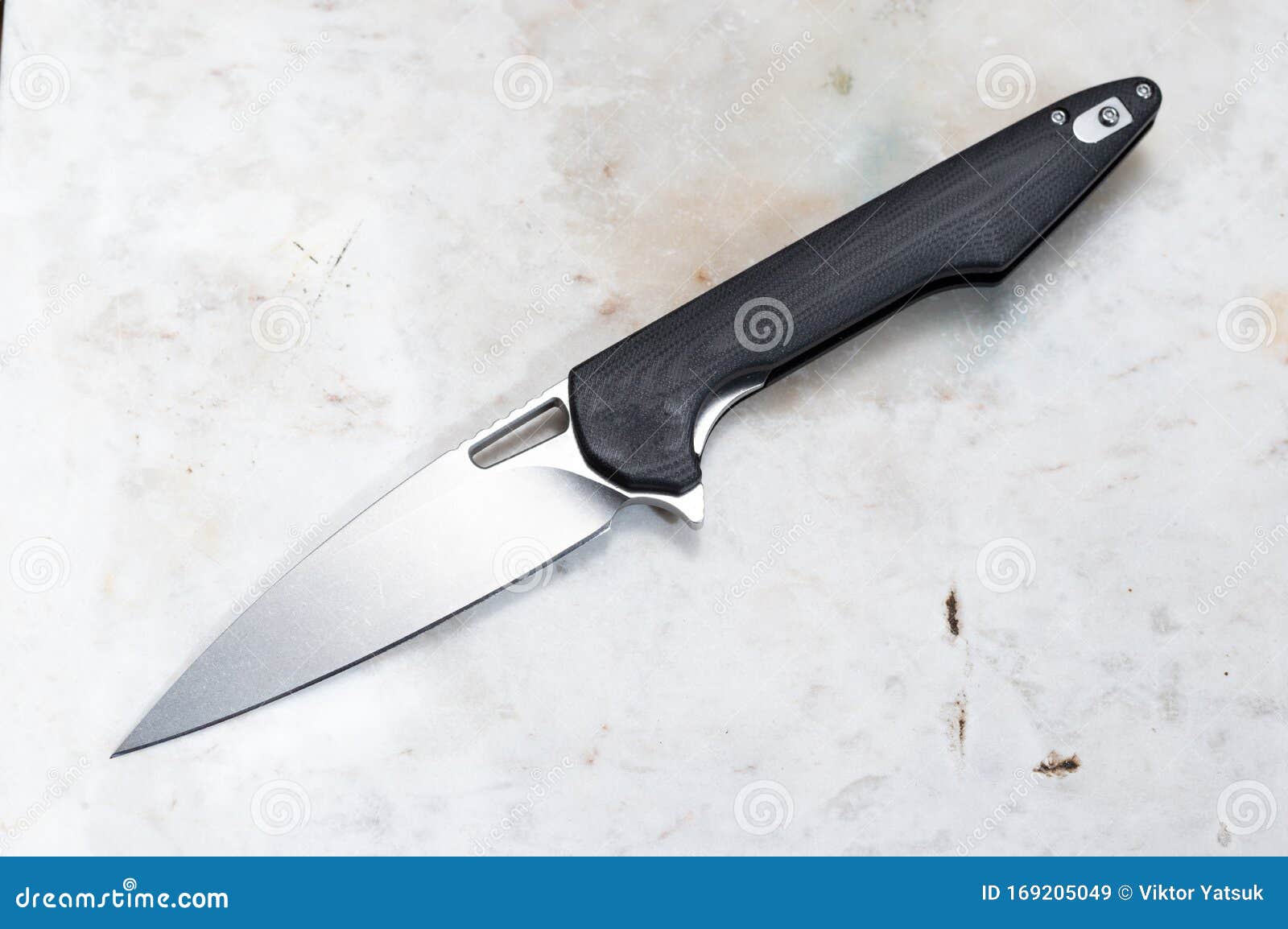 Sharp-edged Knife on Marble. Pocket Knife on Marble Stock Image - Image ...