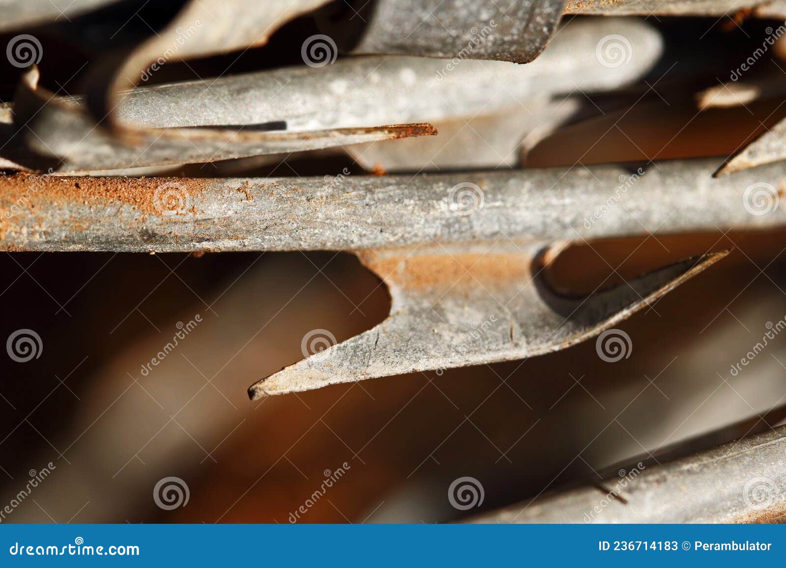 SHARP EDGED RAZOR WIRE ENCRUSTED with SOIL Stock Image - Image of rust ...
