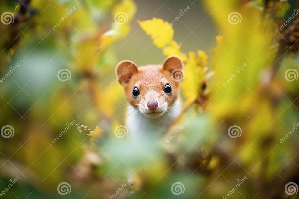 Sharp Eyes of Weasel from Gap in Foliage Stock Photo - Image of gaze ...