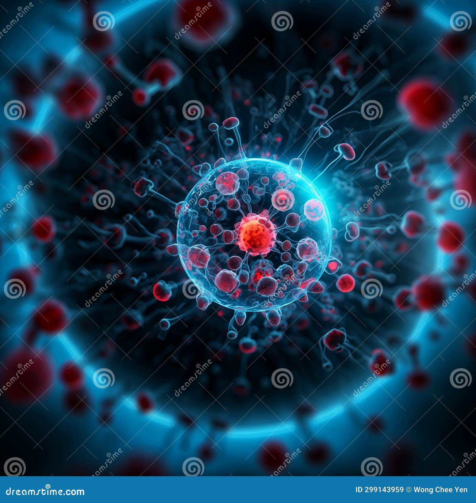 Sharp Focus Organic Blue Red Cell Membrane with Outer Blurred Edges ...