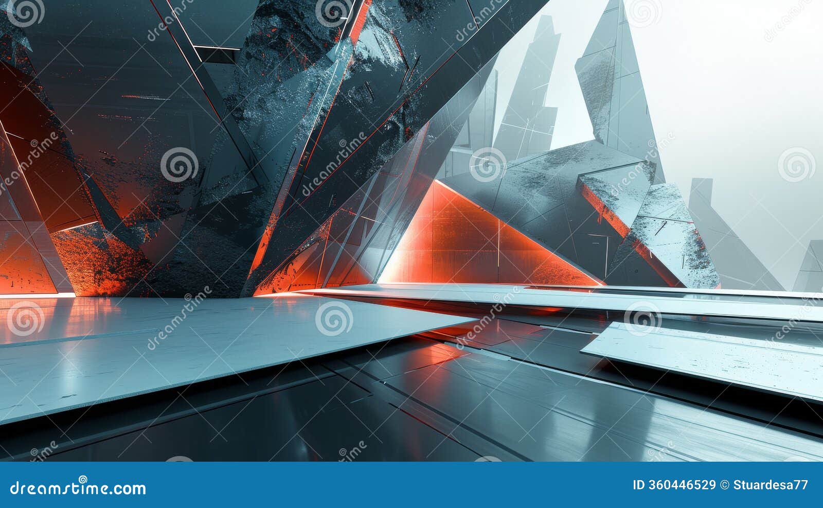 Sharp Geometric Interior Illuminated by Glowing Red Accents Stock Image ...