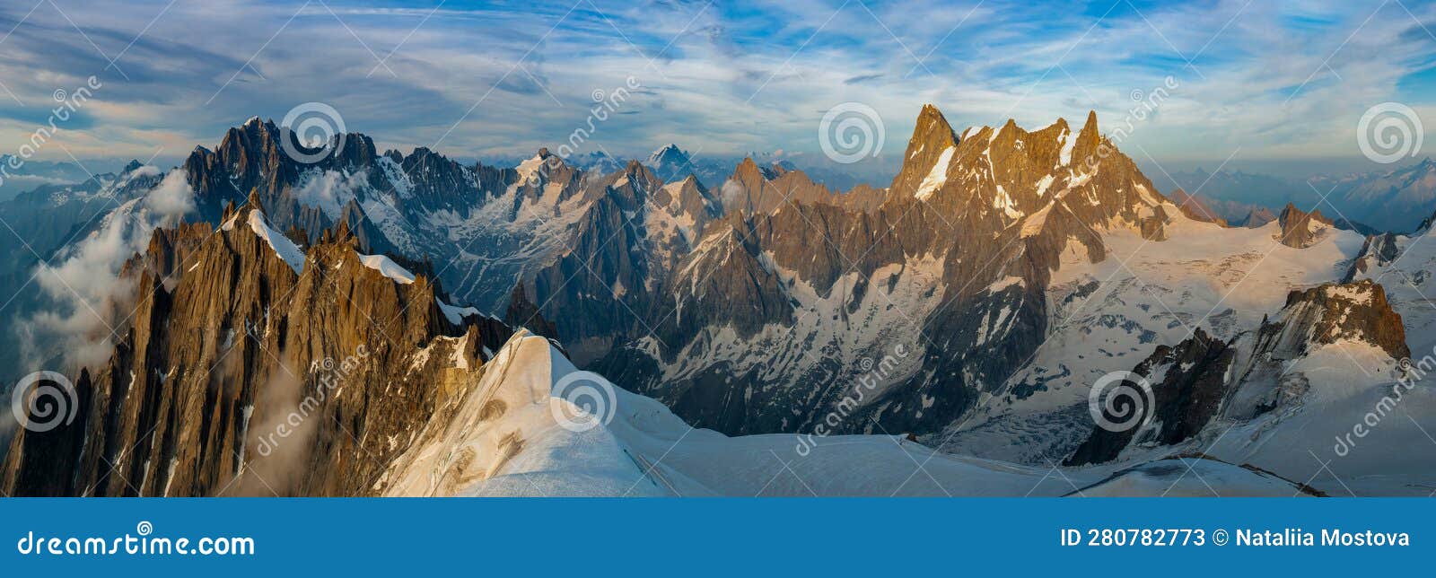 A Panoramic View of the Peaks and Glaciers of the Mont Blanc Massif at ...