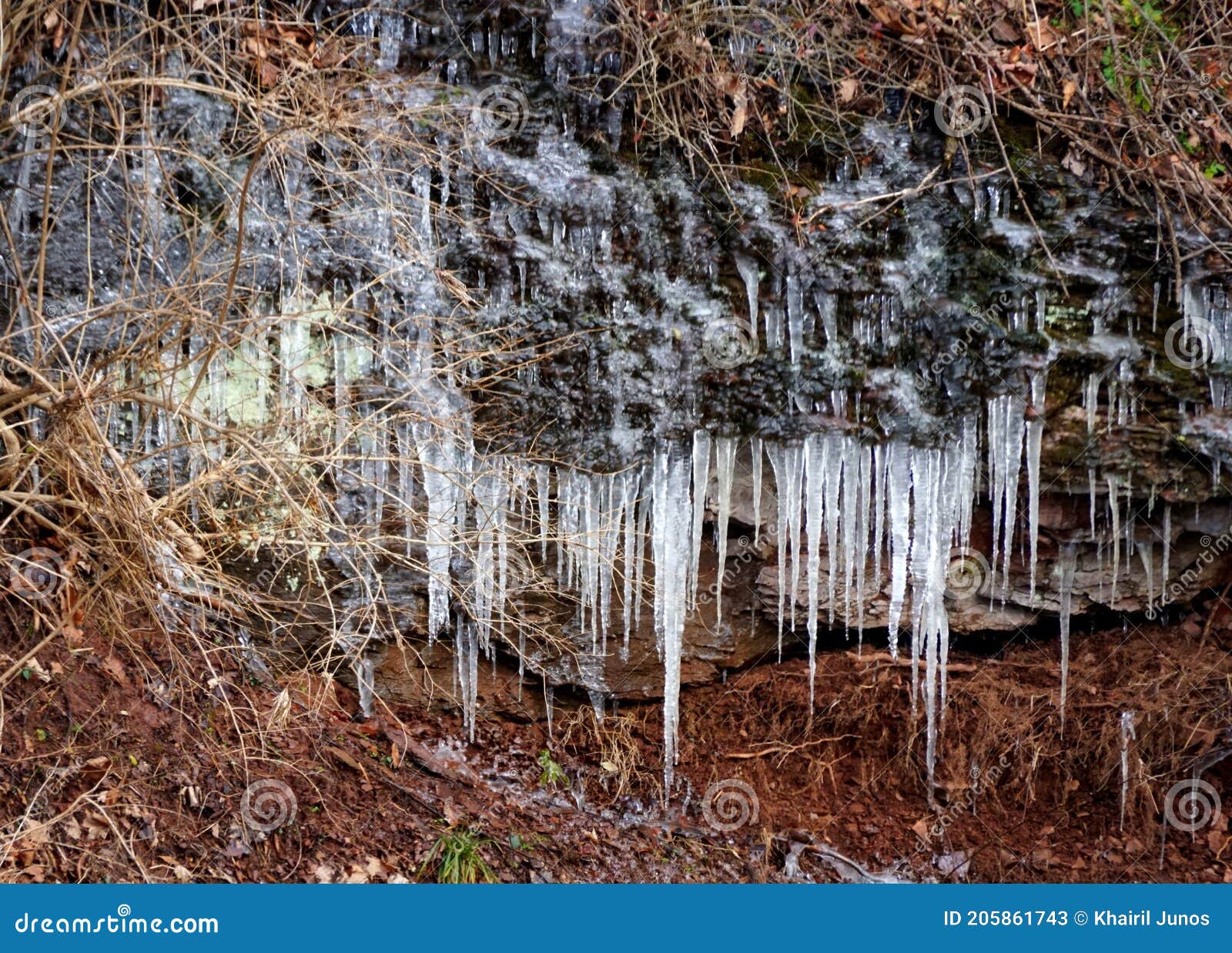 Sharp Icicles Formed on the Rocks during Cold Winter Stock Image ...