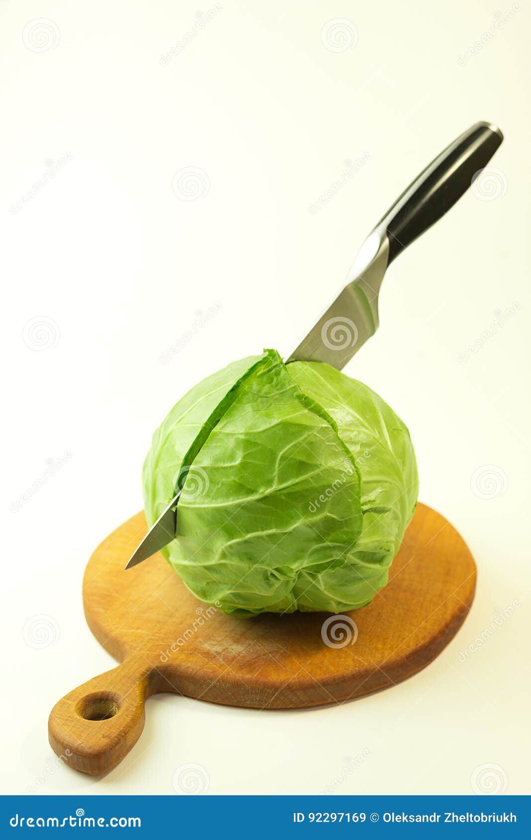 Sharp Kitchen Knife Cuts Cabbage on the Board. Stock Image - Image of ...