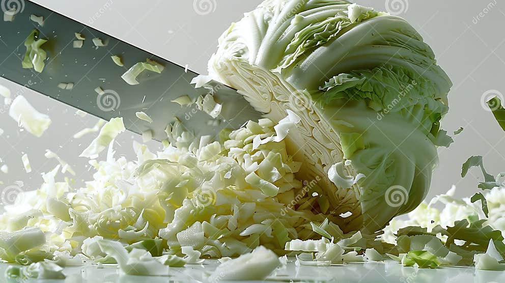 Sharp Knife Cuts Cabbage in Half, Causing Explosion of Shredded Cabbage ...