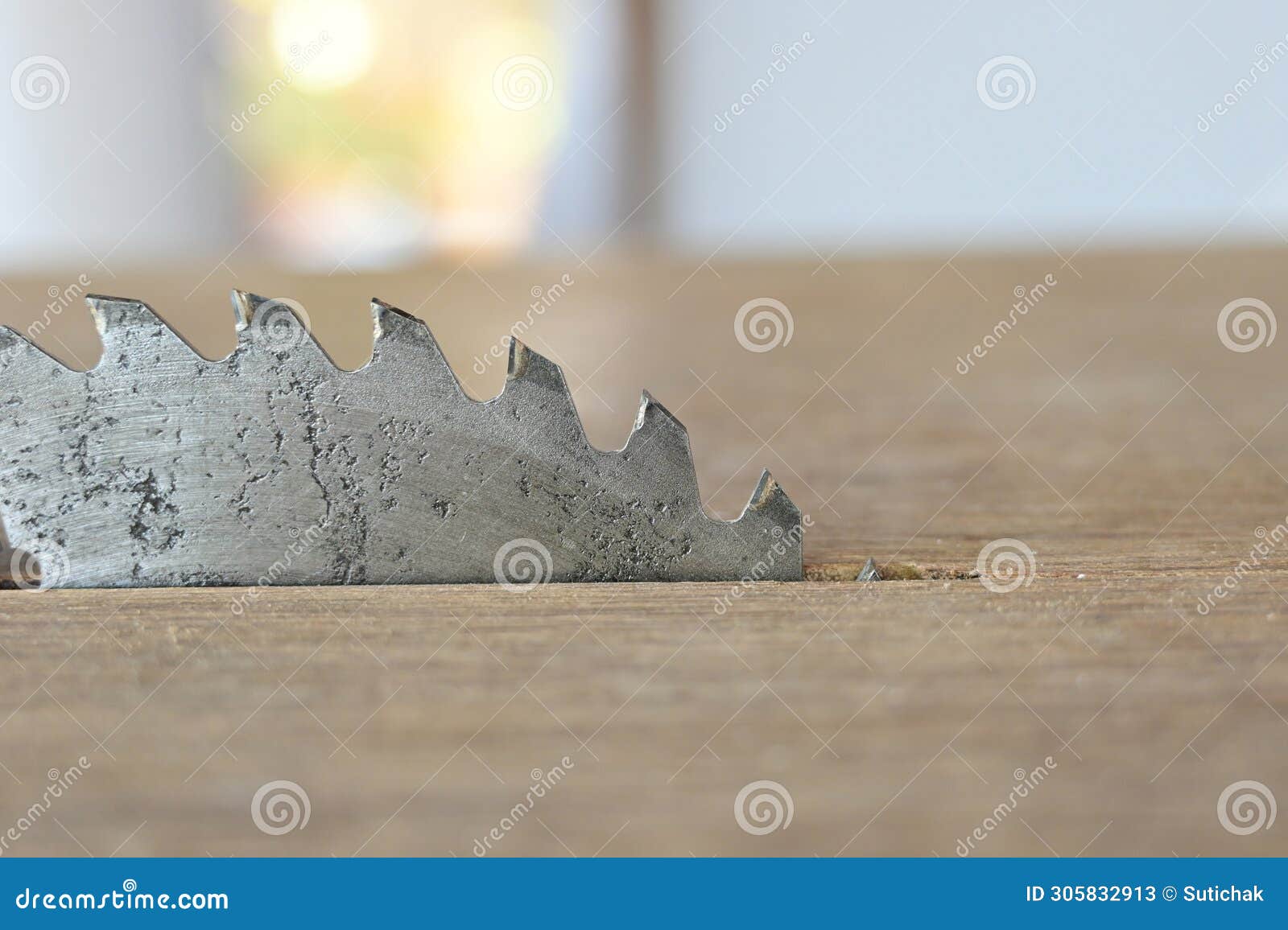 Sharp Metal Saw on Wood Plank Texture Background, Construction Machine ...