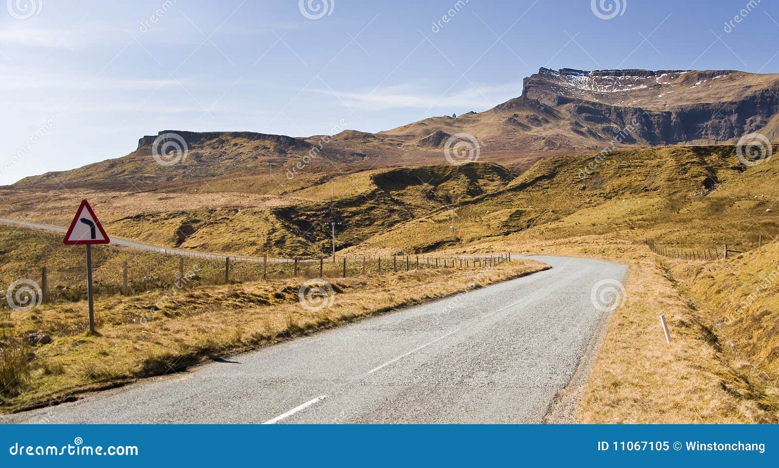 A Sharp Mountain Road Bend and Warning Sign Stock Image - Image of ...