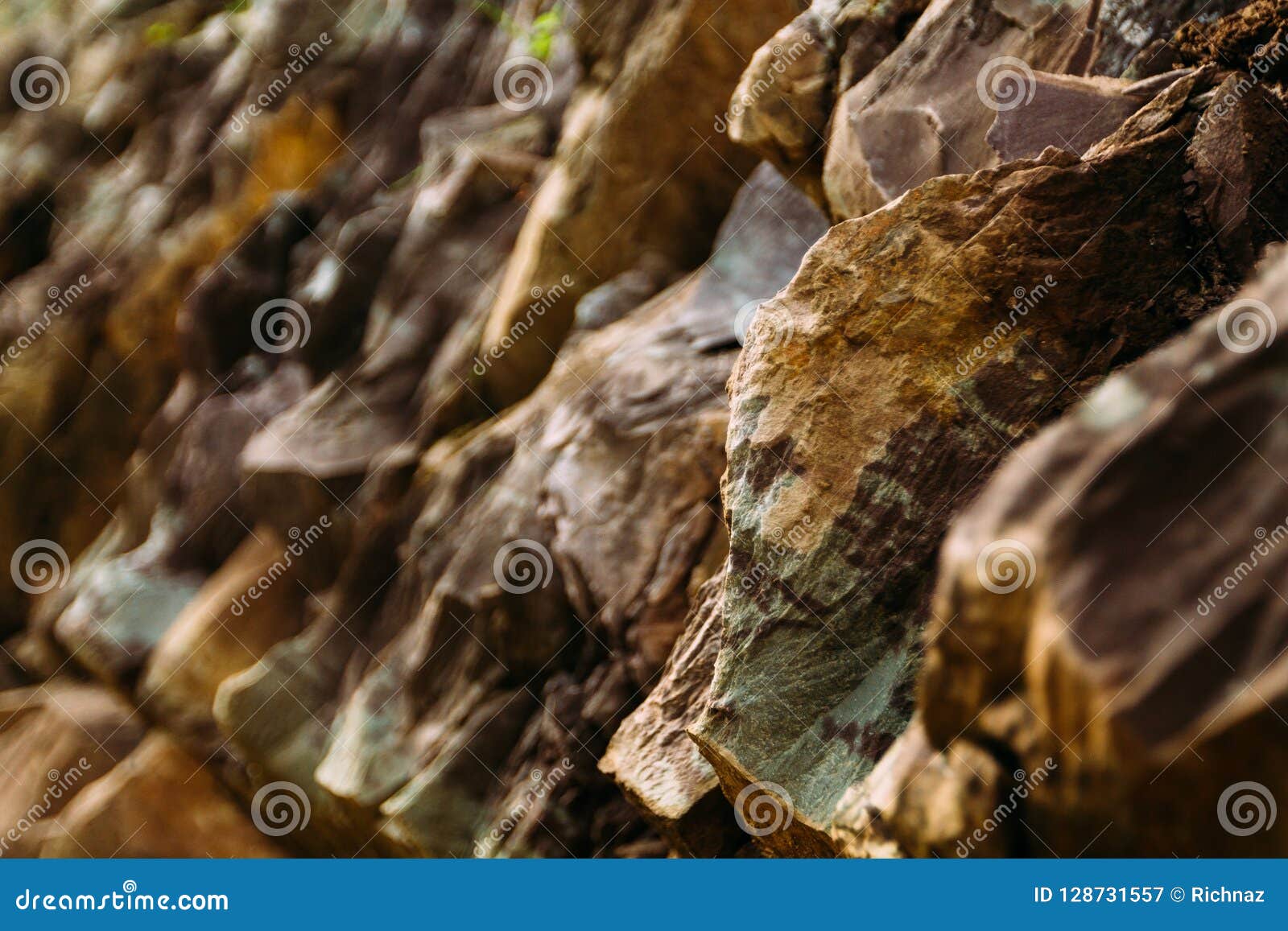Sharp Mountain Rocks by the River. Many Layers of Stone Stock Image ...