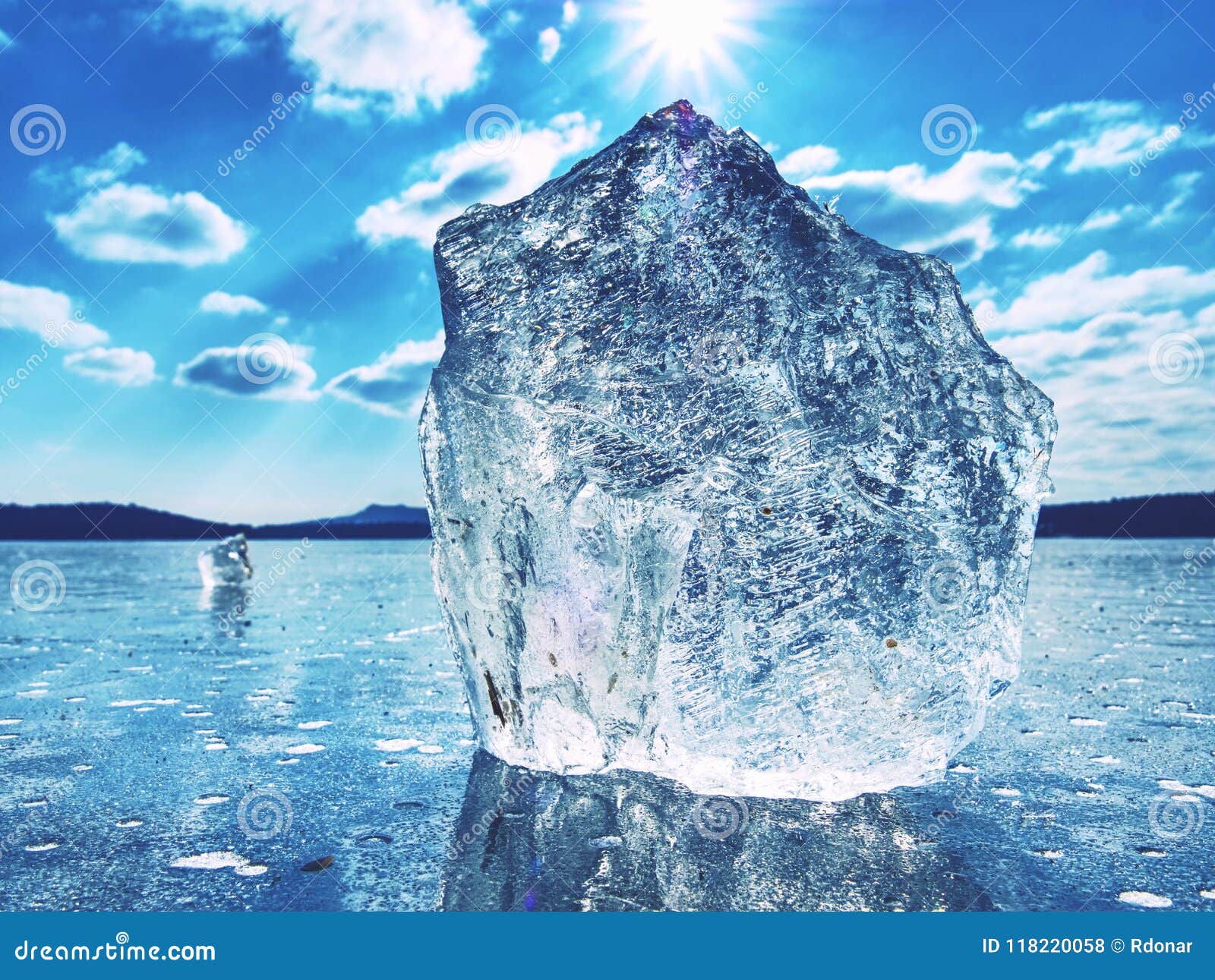 Sharp Piece of Ice. a Symbol of Harsh Winter. the Rays of the Sun Form ...