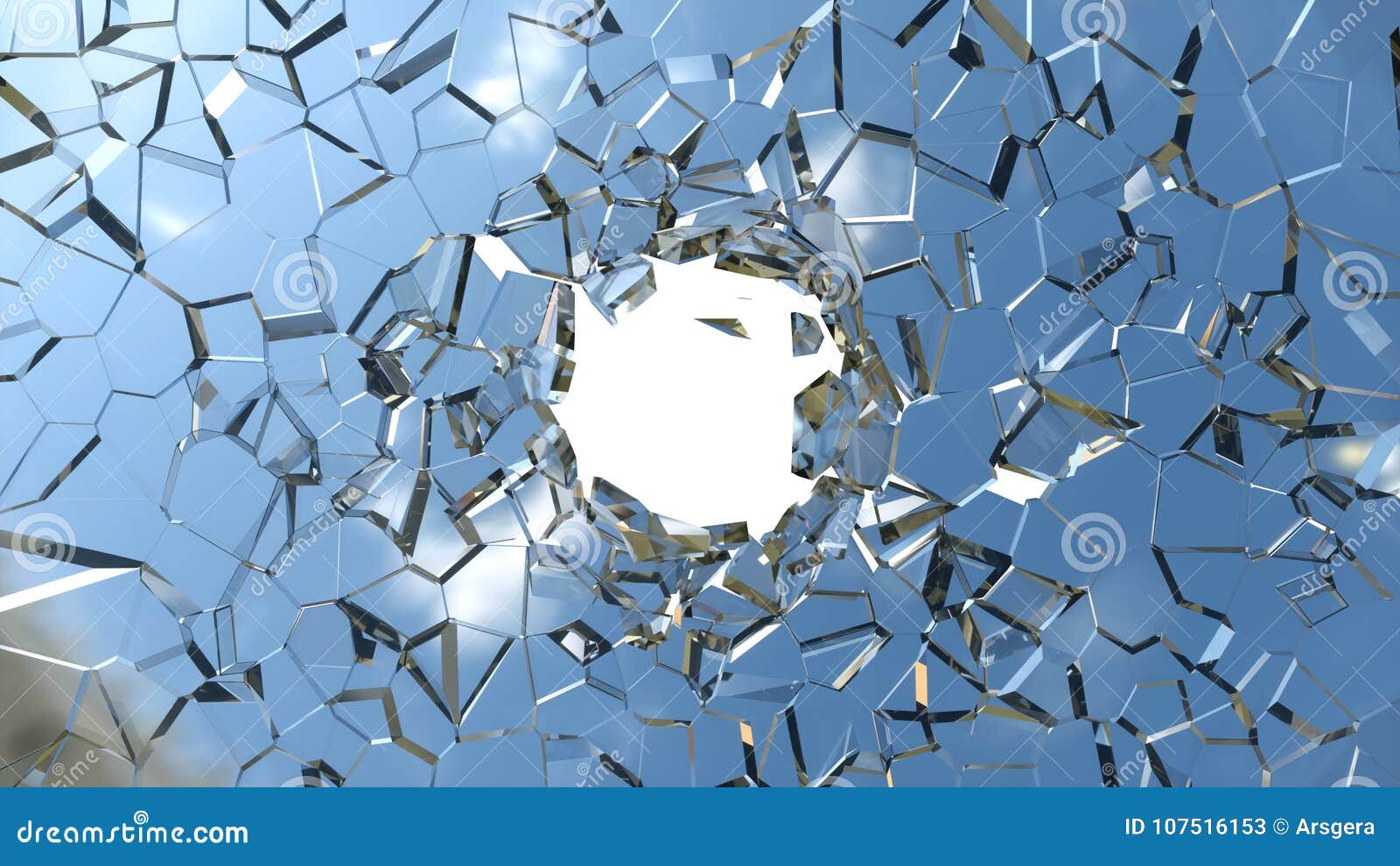 Sharp Pieces of Blue Shattered Glass and Hole Stock Image - Image of ...