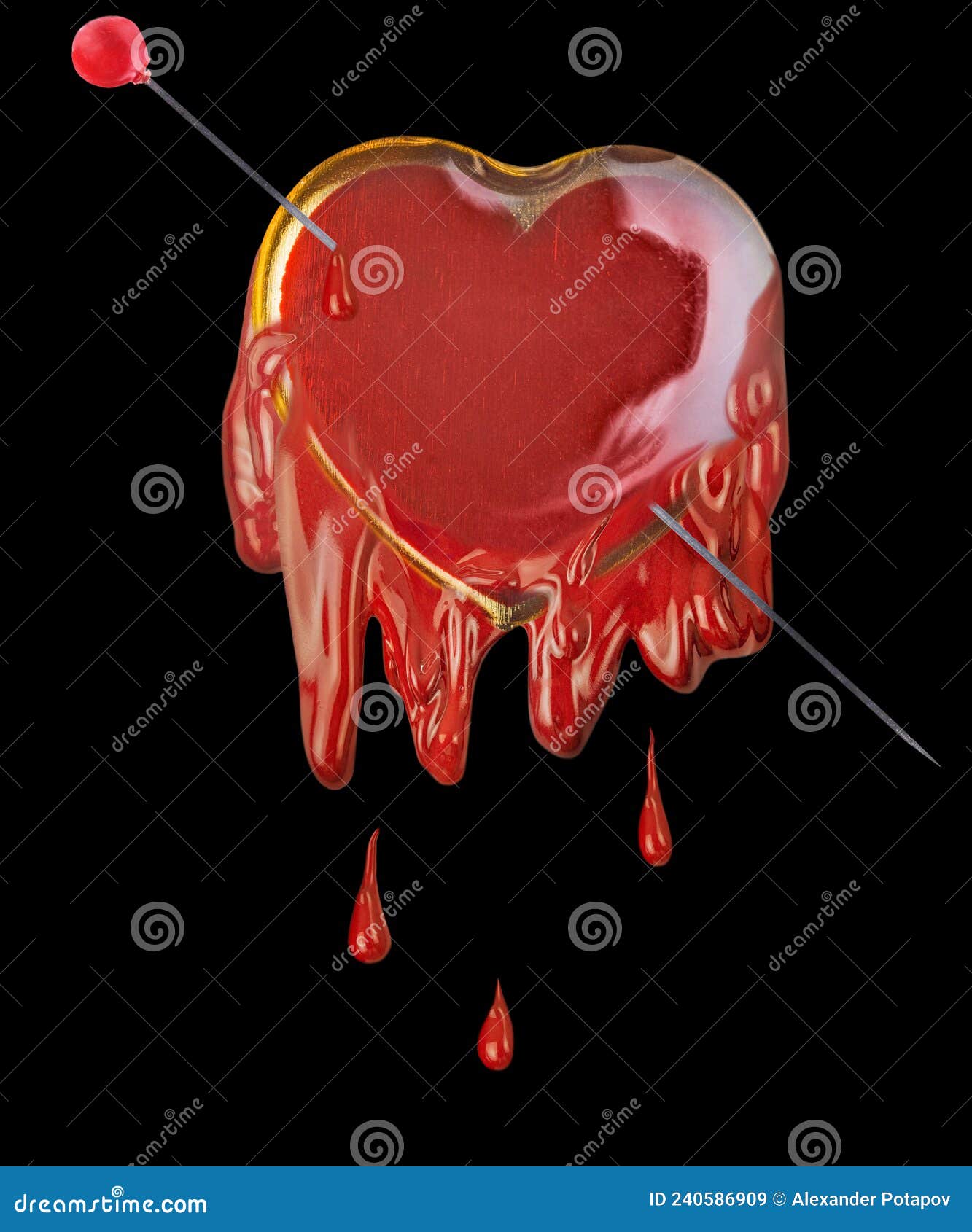Sharp Pin in Bleeding Heart Isolated on Black Stock Image - Image of ...