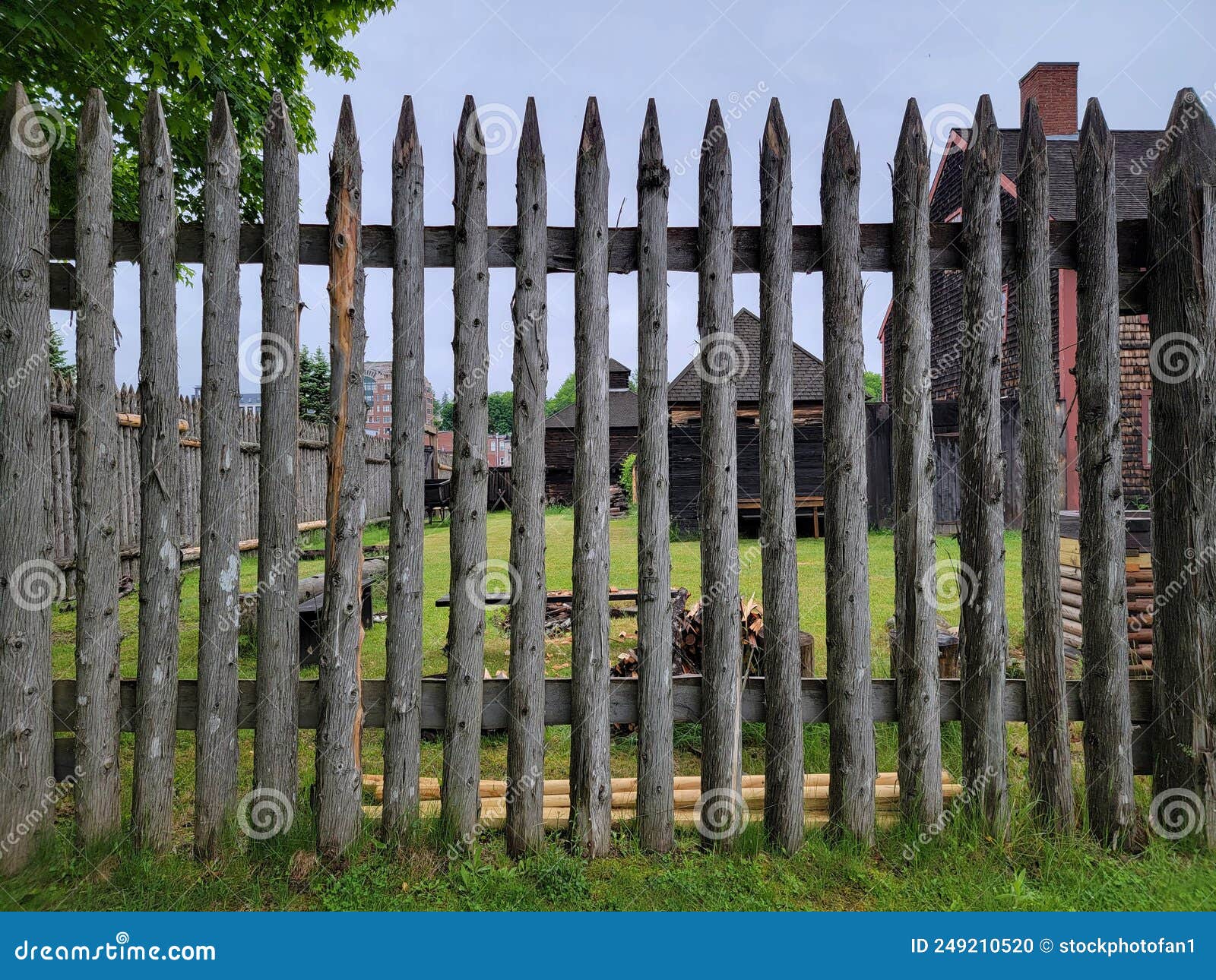 Sharp Wooden Fence or Wall with Fort with Grass Stock Photo - Image of ...