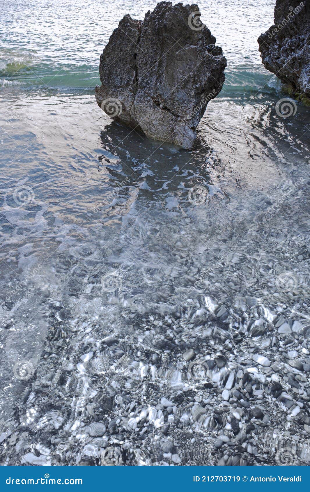 Sharp Rocks on the Foreshore of a Pebbly Beach. Shore. Stock Image ...