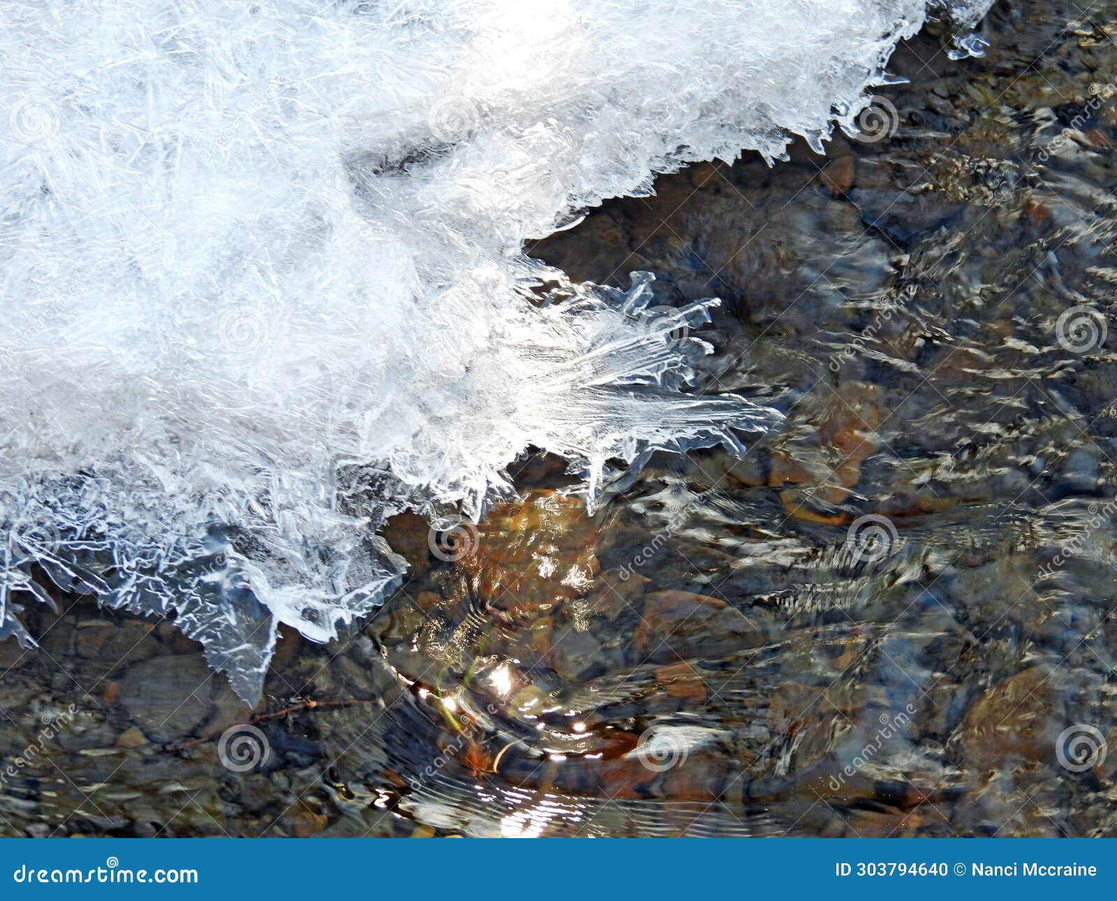 Sharp Sheet Ice Forms Over Shallow Winter Six Mile Creek in FingerLakes ...