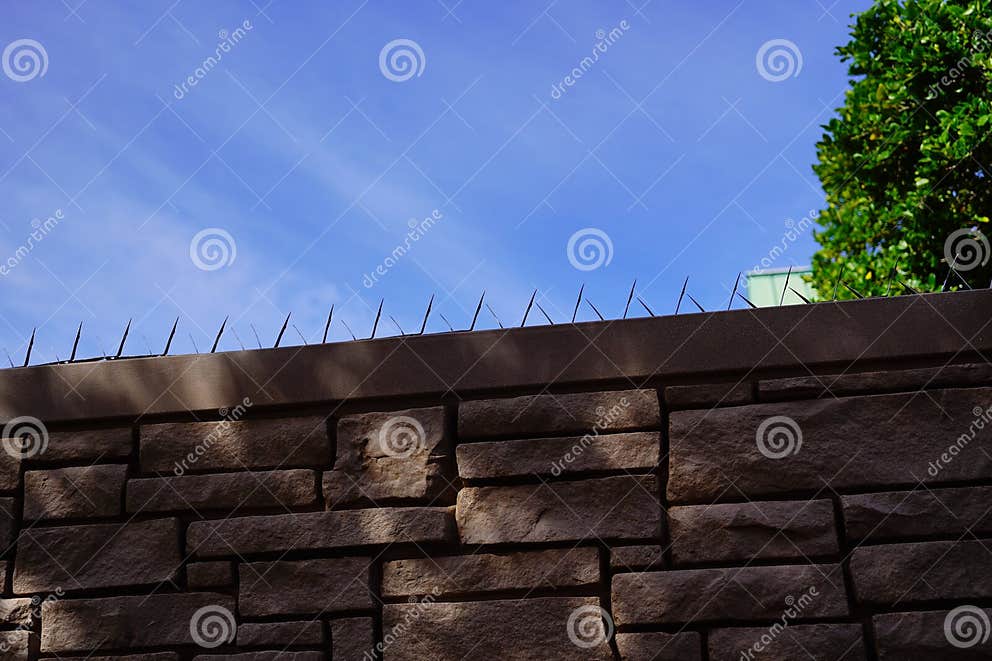 Sharp Spike on the Wall To Prevent Illegal Enter Stock Image - Image of ...