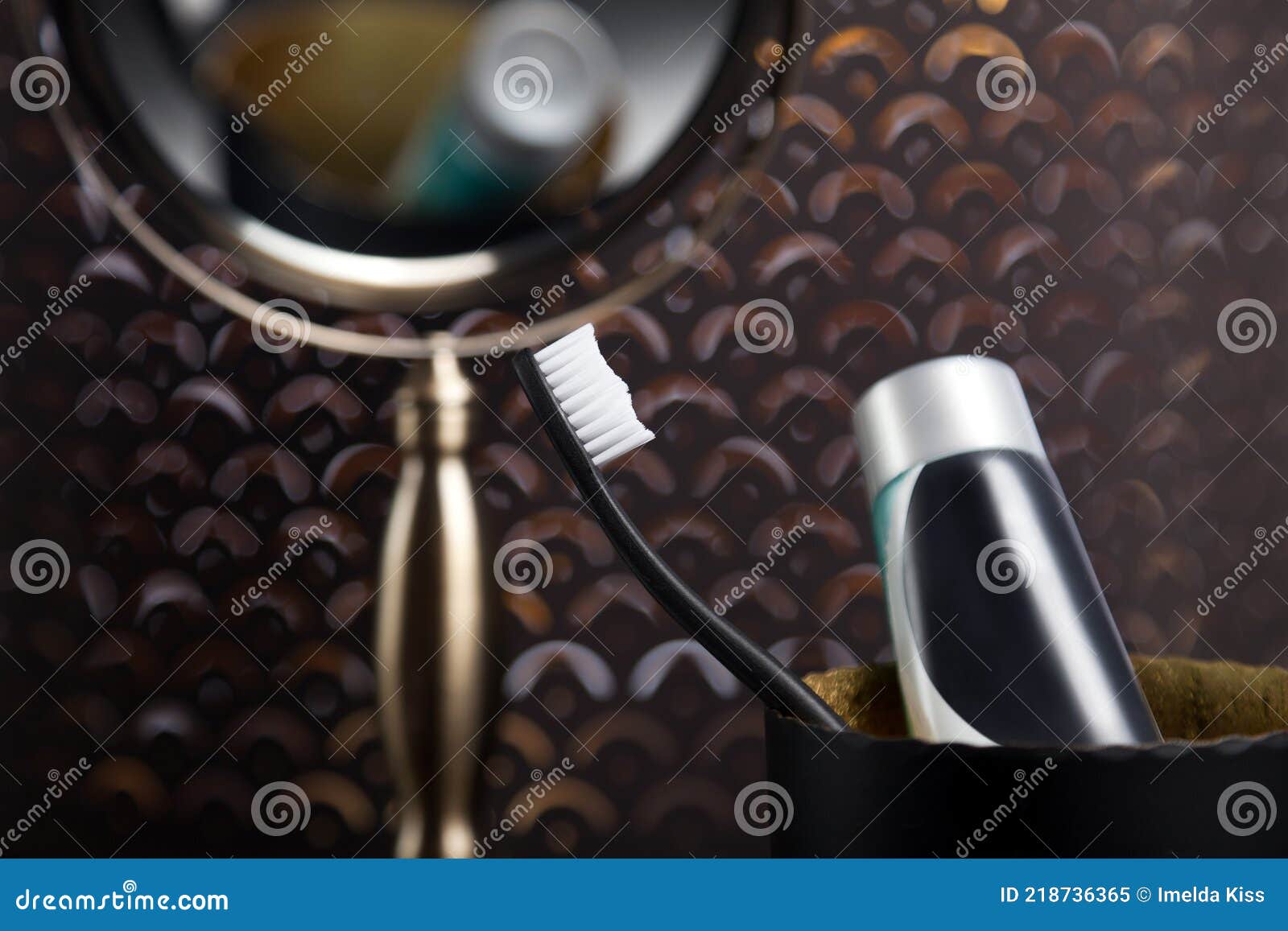 A Sharp Toothbrush and Toothpaste Behind the Obscure Mirror Stock Image ...