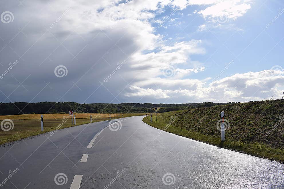 A Sharp Turn on an Asphalt Highway Stock Image - Image of symbol ...