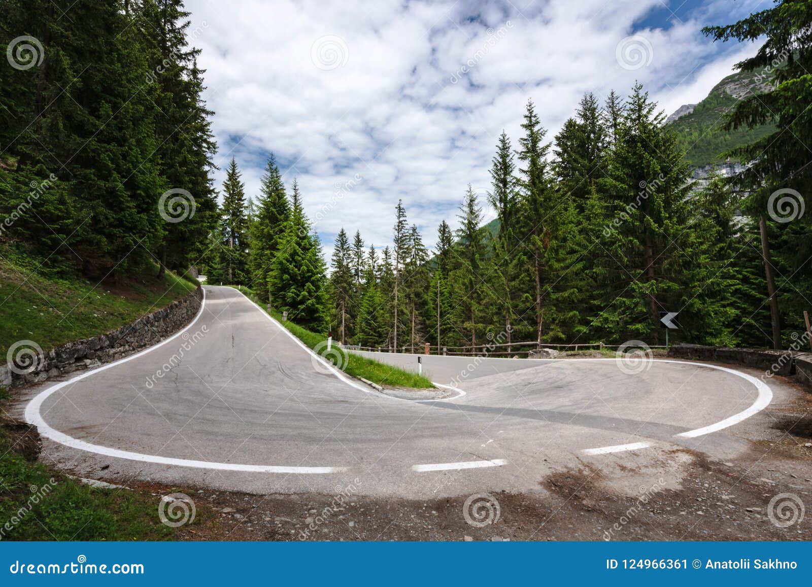 Sharp turn of the road. stock image. Image of hill, green - 124966361