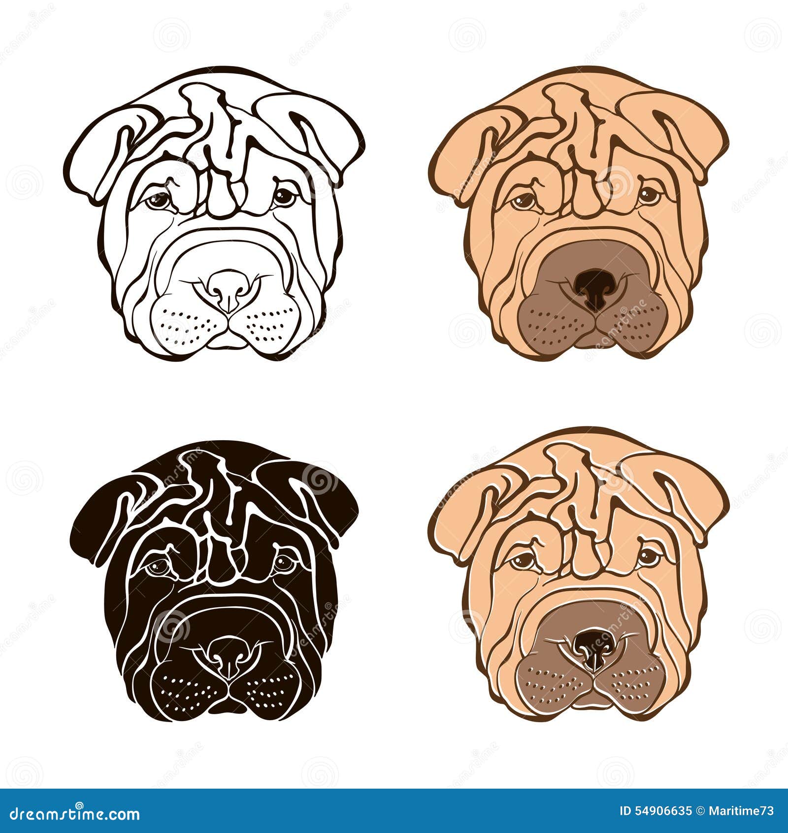 Sharpei Face. Vector Set. Hand-drawn Illustration. Sketch Stock ...