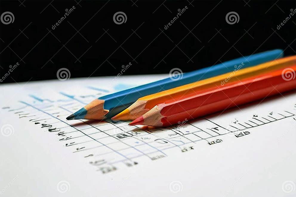 Sharpened Colored Pencils and Sheets of Notes, Diagrams, Forms Lie on a ...