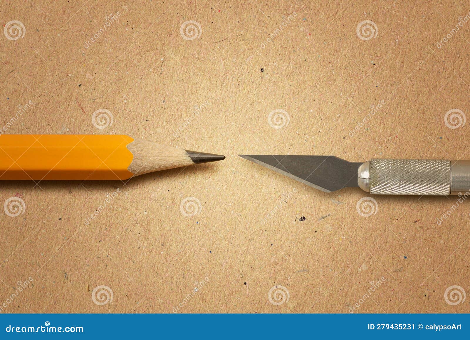 Sharpened Pencil Versus Blade of Craft Knife on Recycled Paper ...