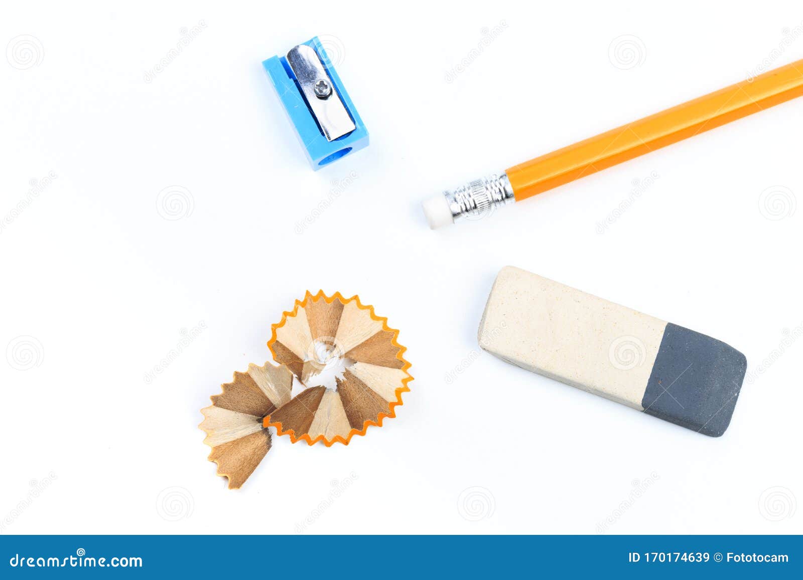 A Sharpener, Eraser and Yellow Pencil Isolated on a White Background ...