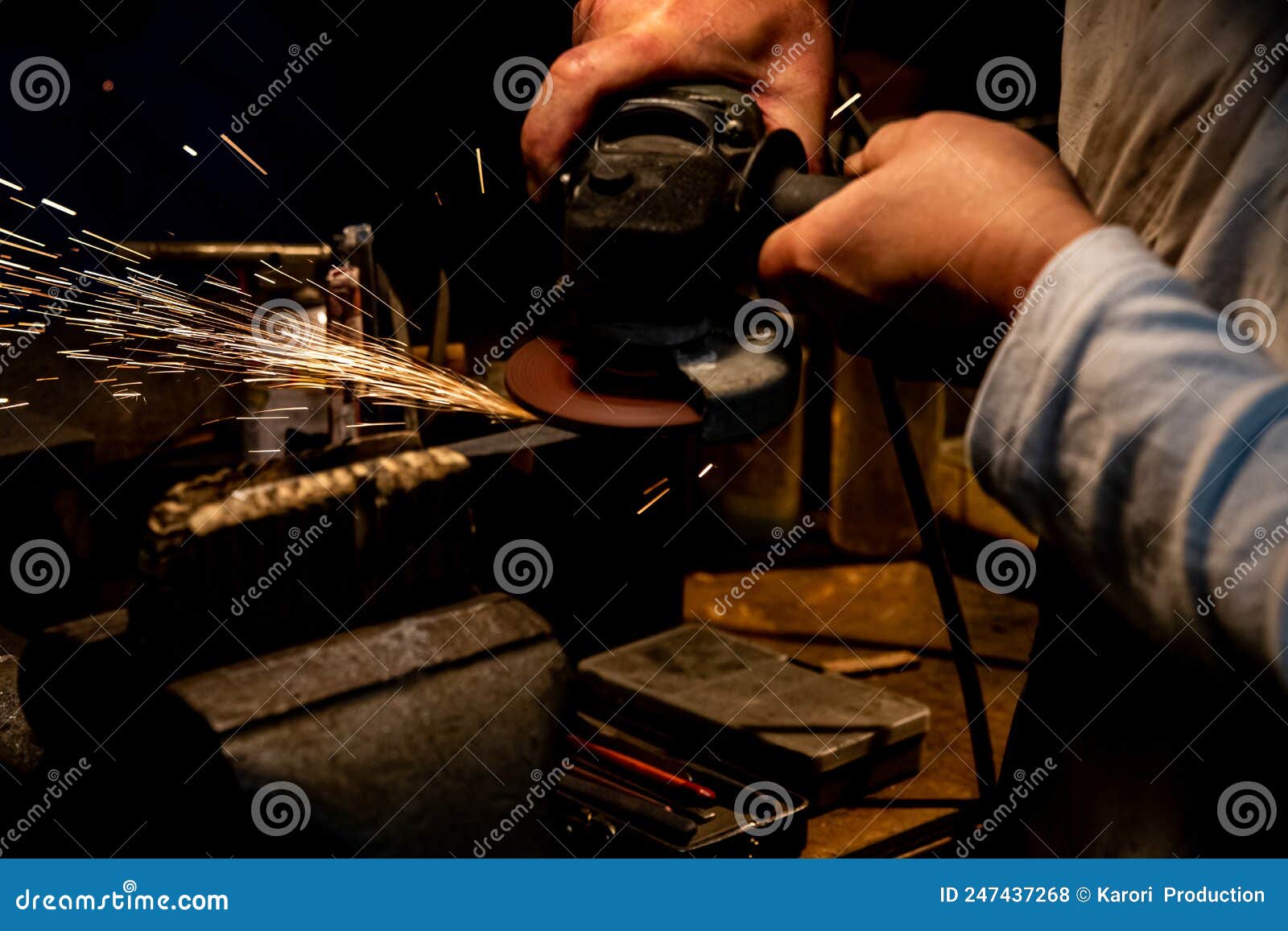 Sharpening Japanese Sword with Grinder Stock Photo - Image of desk ...