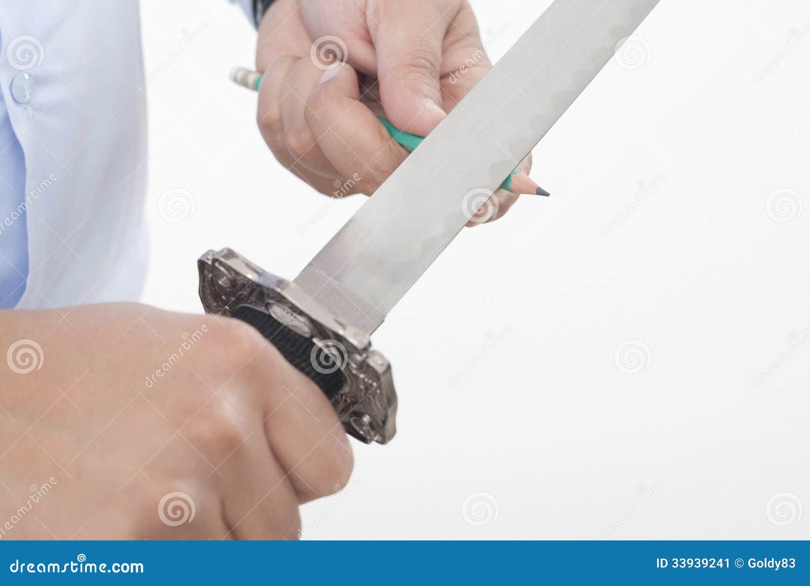 Sharpening Pencils with a Sword Stock Image - Image of objectsequipment ...