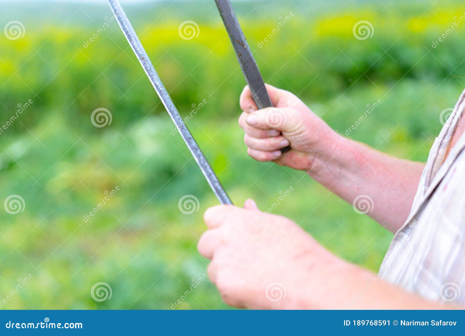Sharpening a Scythe with a Grindstone Stock Image - Image of work ...