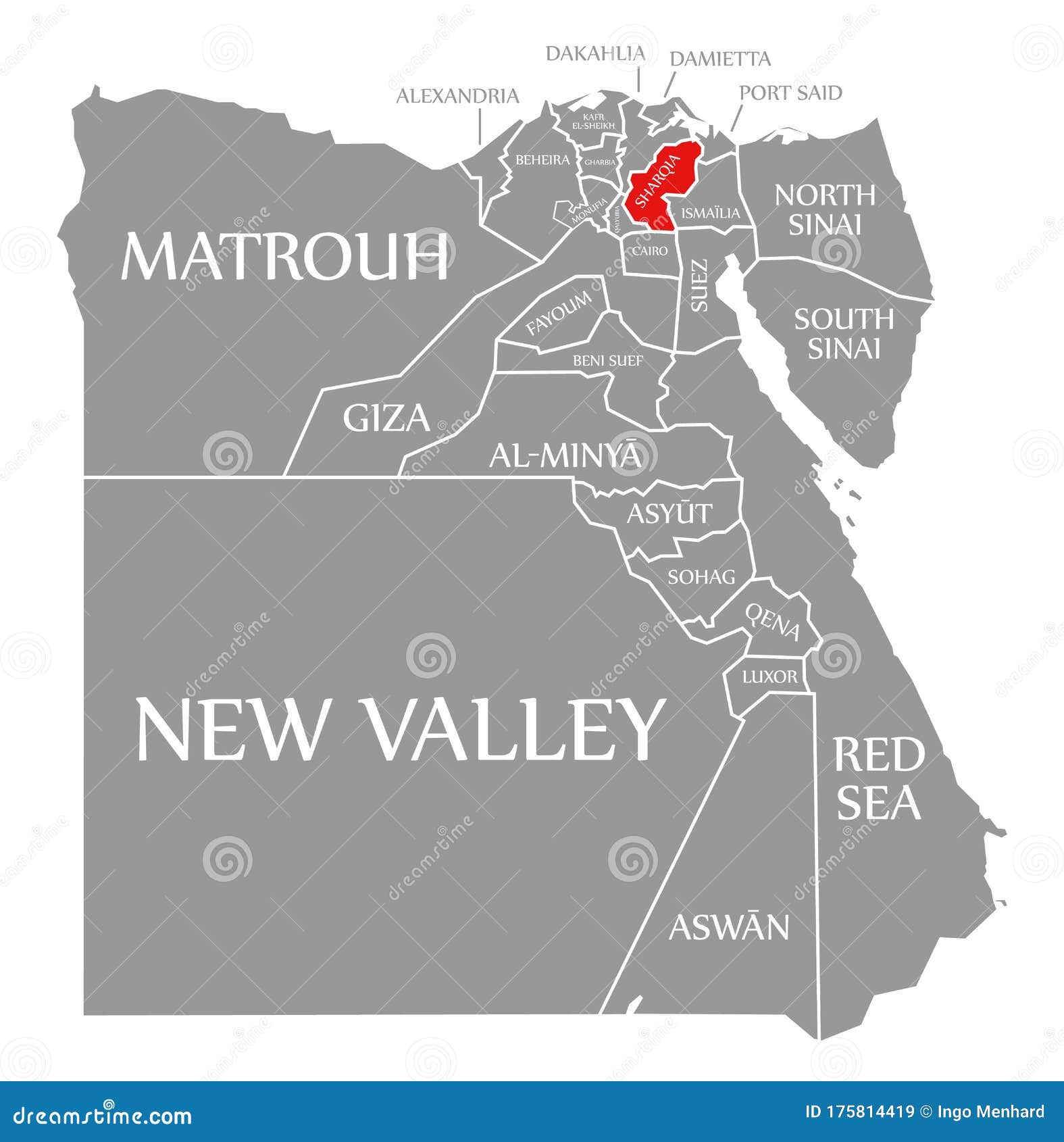 Sharqia Red Highlighted in Map of Egypt Stock Illustration ...