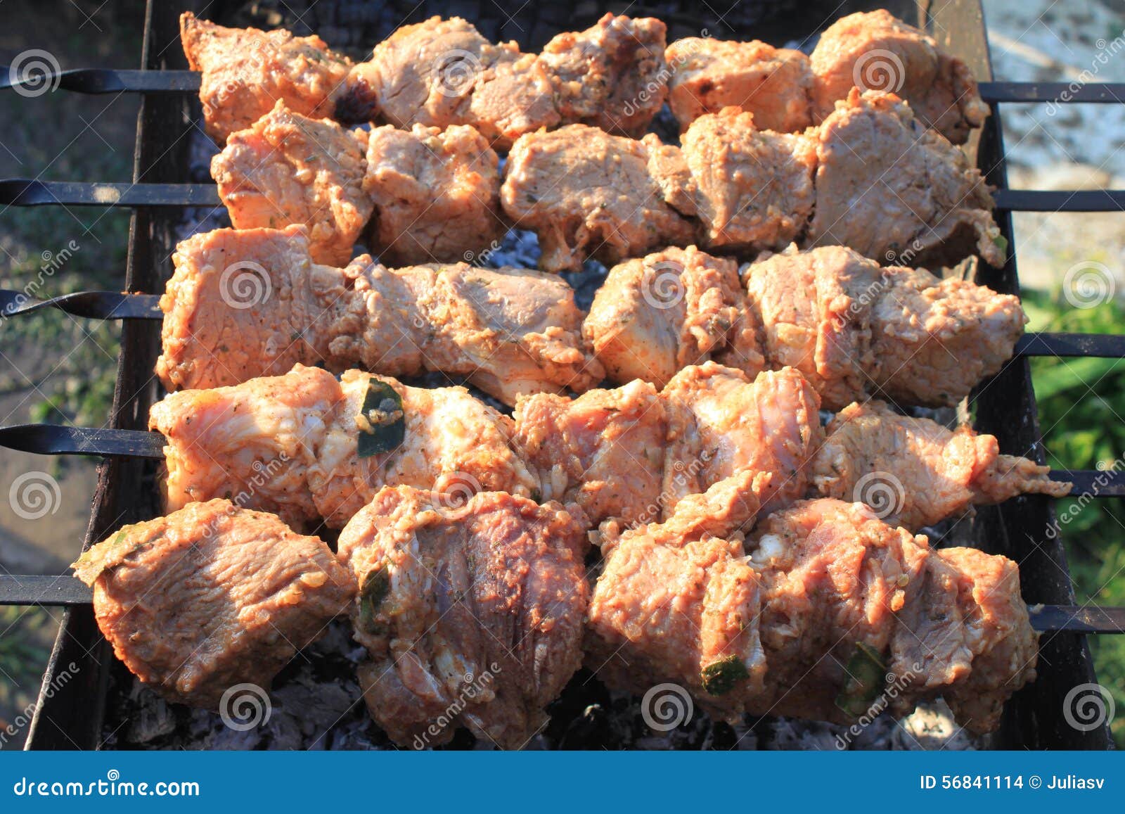 Shashlick Laying on the Grill Closeup Stock Photo - Image of grid ...