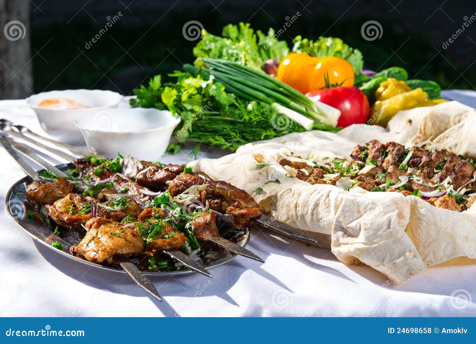 Shashlik stock photo. Image of lavash, dinner, parsley - 24698658