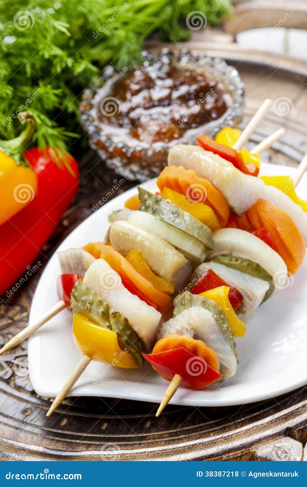 Shashlik Made of Fish and Vegetables Stock Photo - Image of cuisine ...