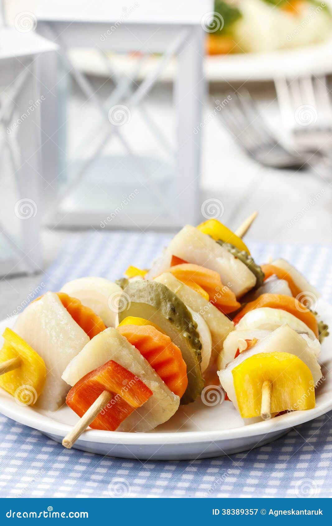 Shashlik Made of Fish and Vegetables Stock Image - Image of dinner ...