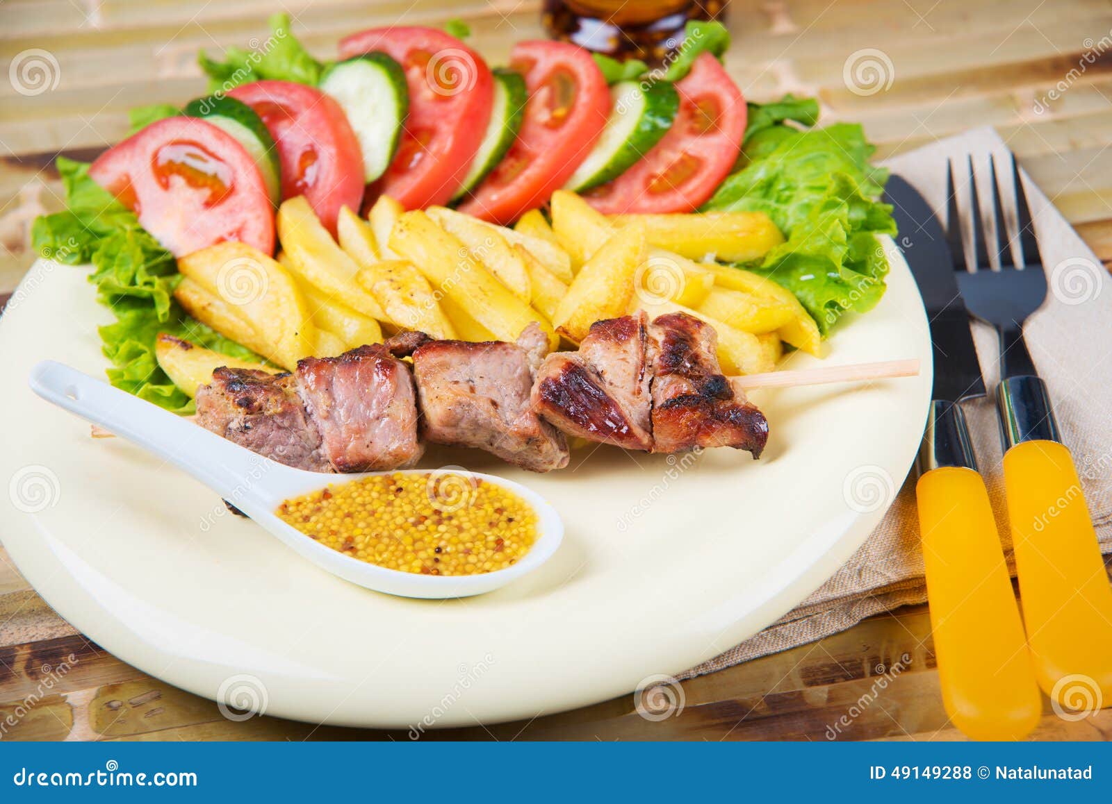 Shashlik on a plate stock photo. Image of dinner, dish - 49149288
