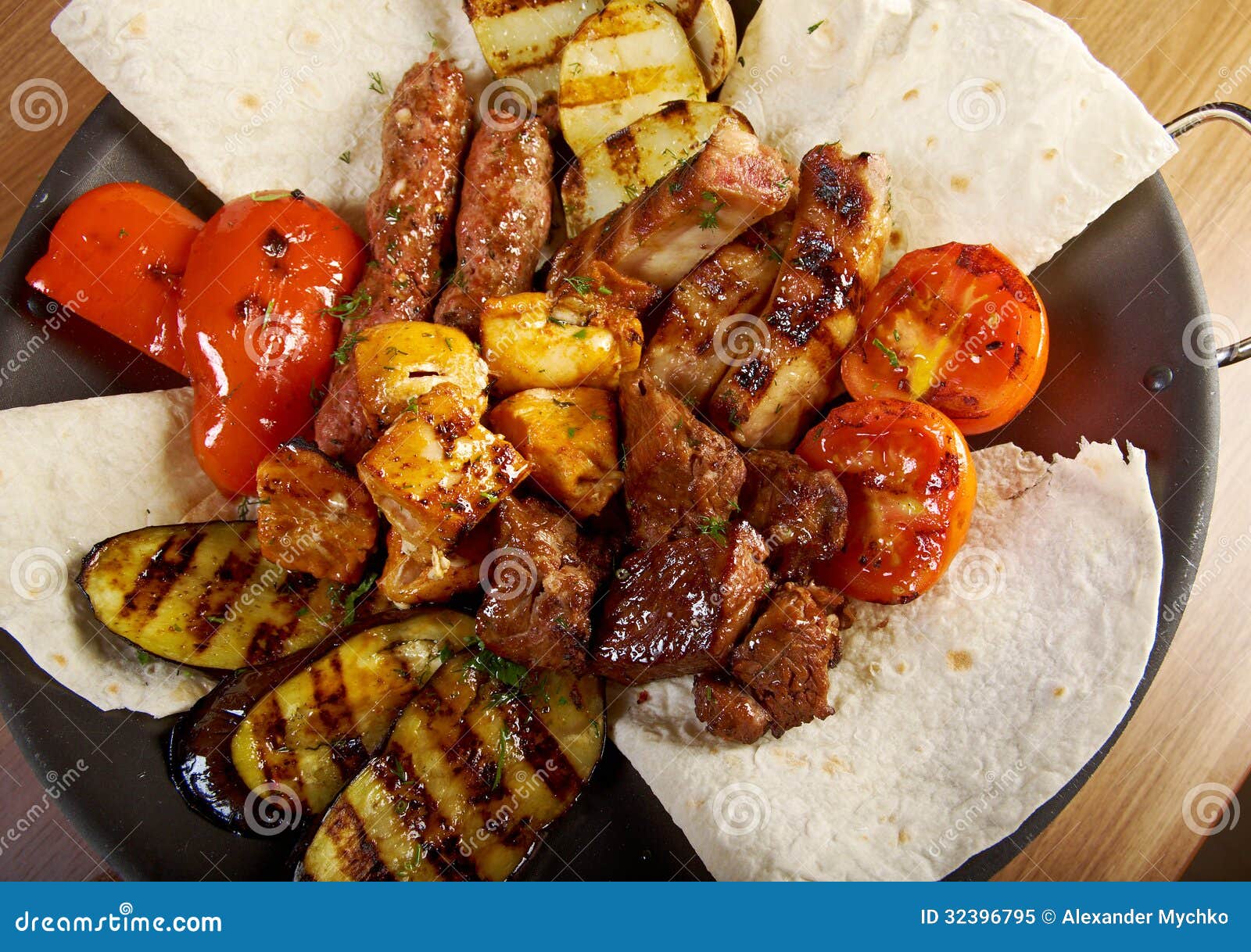 Shashlik (shish Kebab). Various Types Mat Roasted Stock Image - Image ...