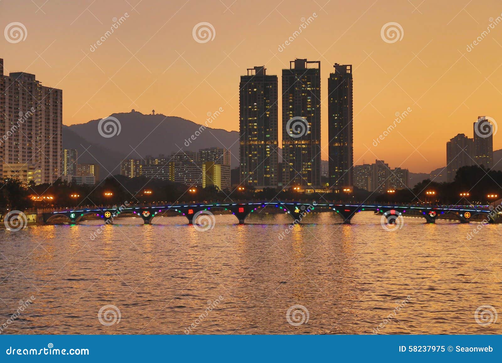 Shatin Sing Mun River stock image. Image of sunset, bridge - 58237975