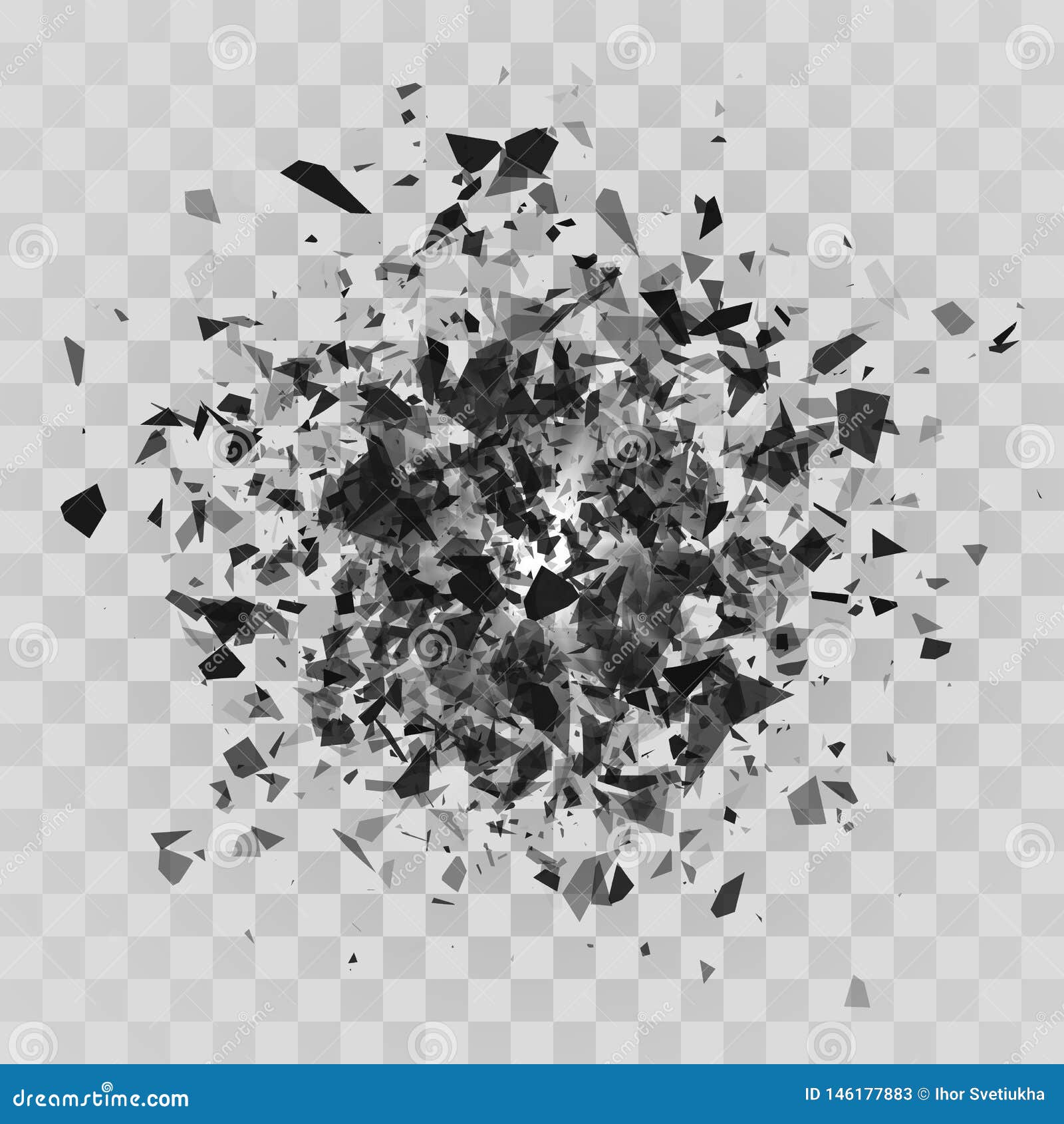 Shatter and Destruction Effect. Abstract Cloud of Pieces and Fragments ...