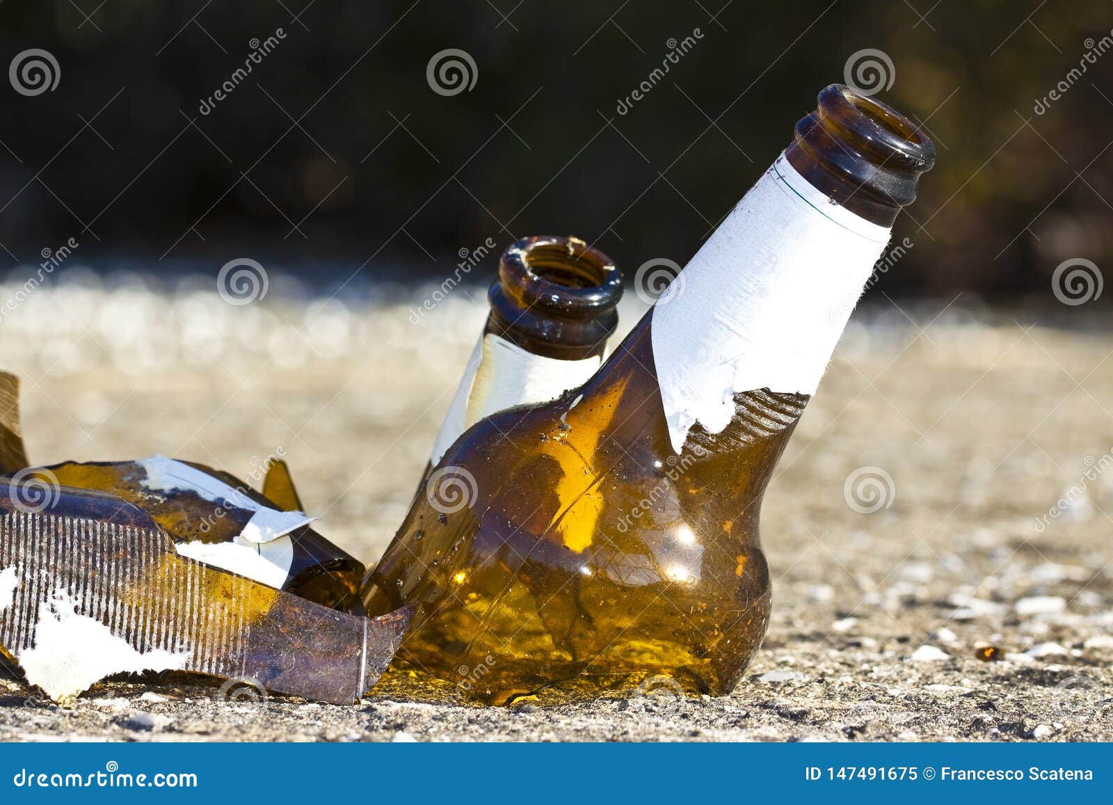 Shattered Beer Bottle Resting on the Ground: Alcoholism Concept Stock ...