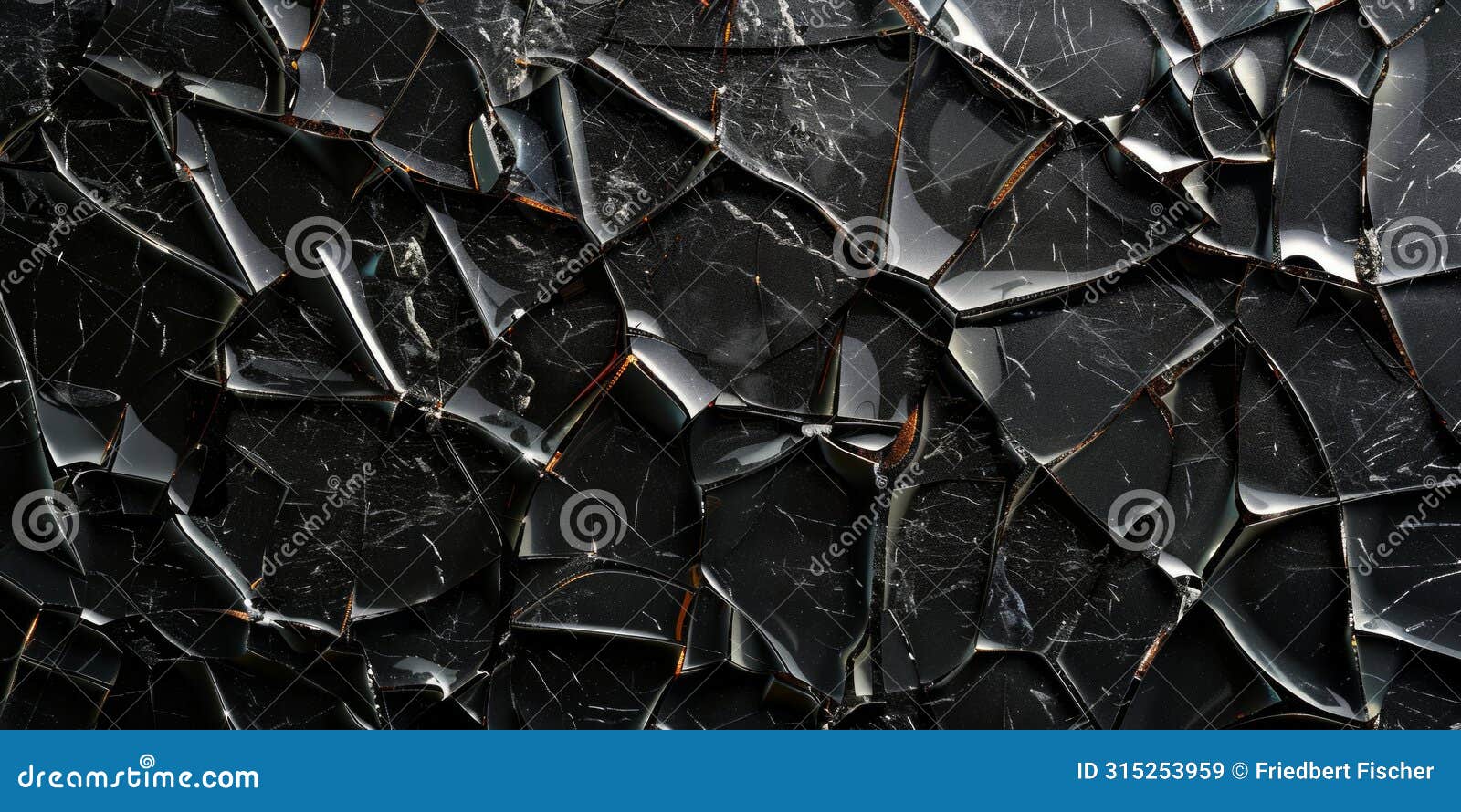 Shattered Black Glass Texture: Abstract Cracked Surface Background ...