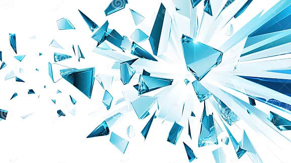 Shattered Blue Glass Shards Exploding in a Dynamic Display on a White ...