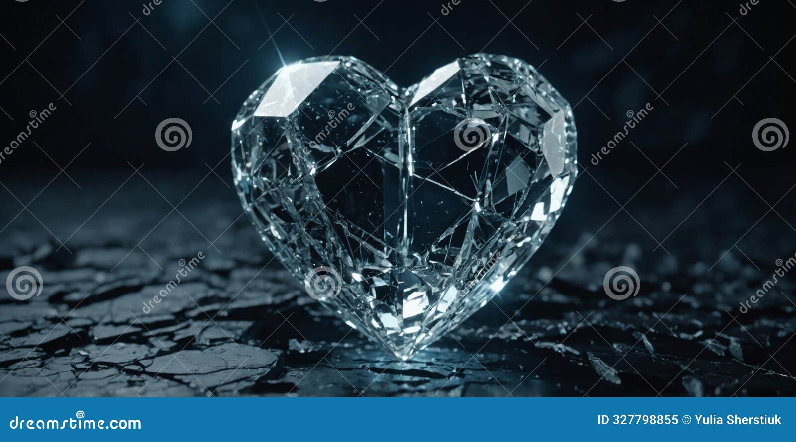 Shattered Broken Diamond Heart with Glowing Cracks. Stock Image - Image ...