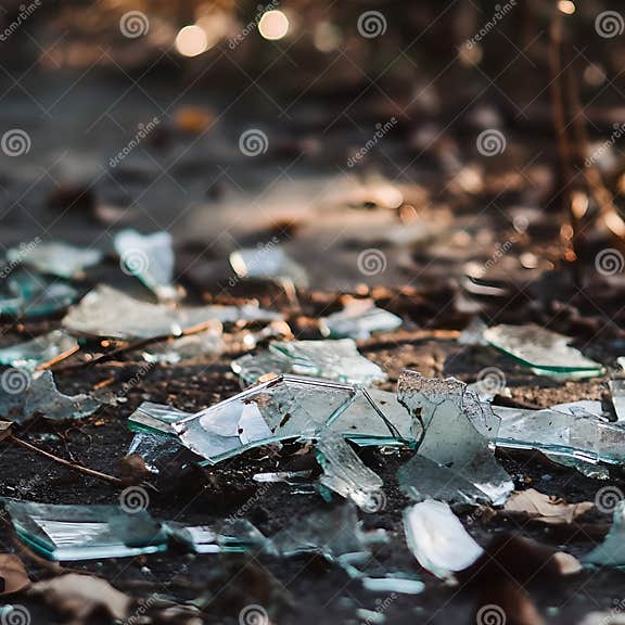 Shattered Broken Glass Sharp Edges Pieces on the Ground Stock ...