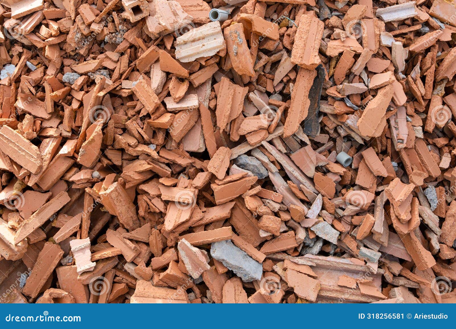 Shattered, Broken Red Clay Ceramic Bricks, Construction Waste after ...