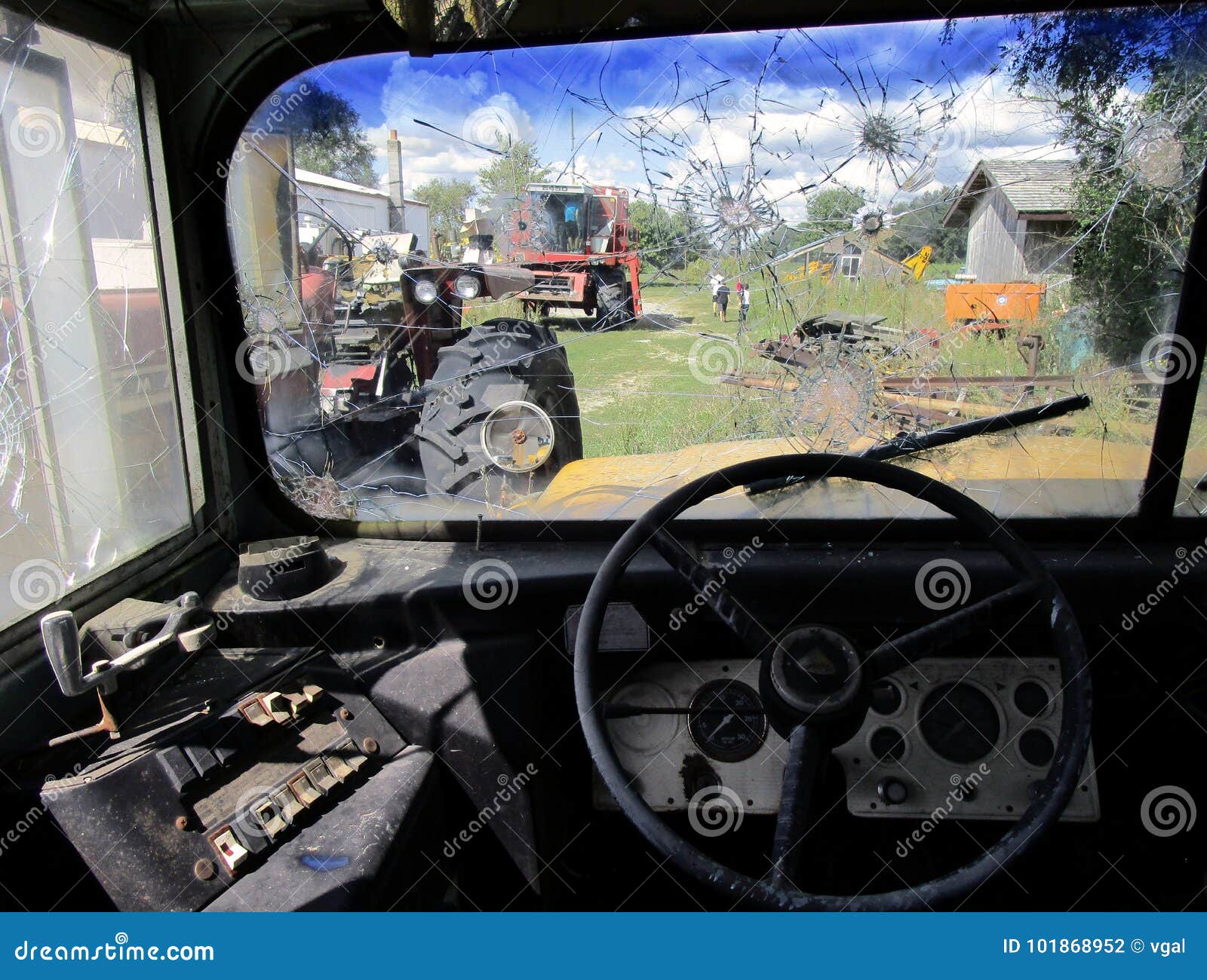 Shattered Bus Window stock photo. Image of rusty, window - 101868952